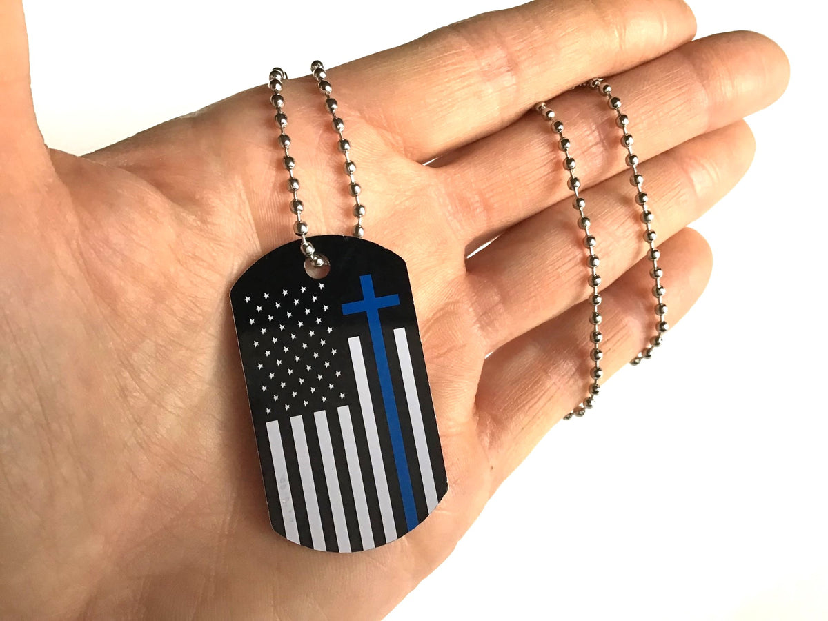 'Blue Line of Faith' Dog-Tag Chain Necklace – Tooks Take